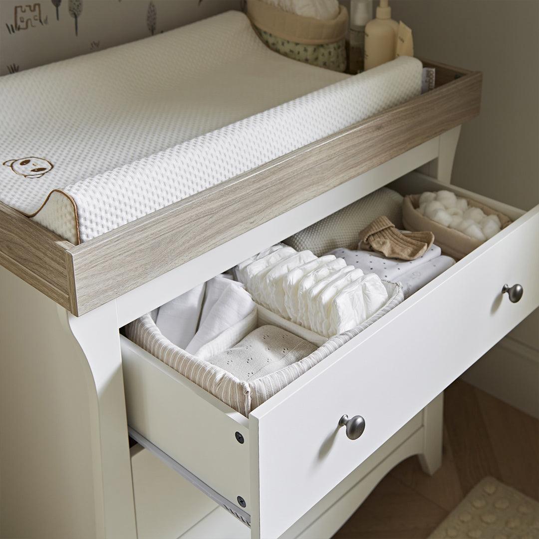 CuddleCo Clara 3 Piece Set 3-Drawer Dresser Cot Bed + Wardrobe - White ...