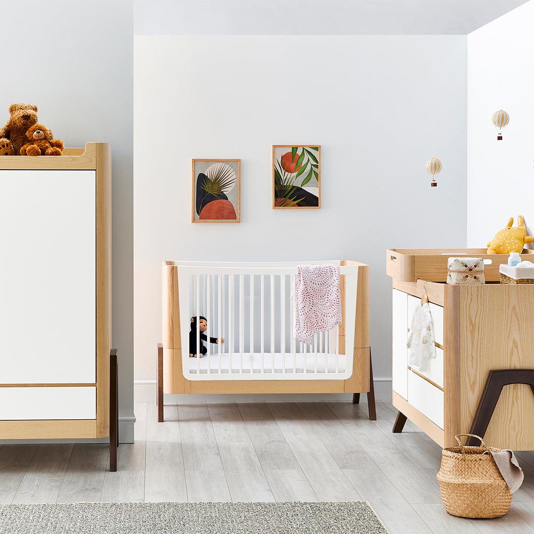 Gaia Baby Hera Cot Bed + Dresser Two Piece Bundle - Natural + Walnut ...