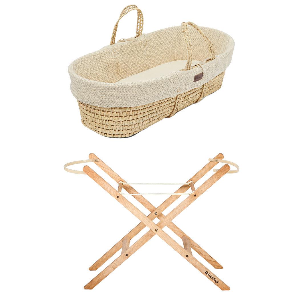 The Little Green Sheep Organic Wheat Knit Moses Basket + Mattress - Li