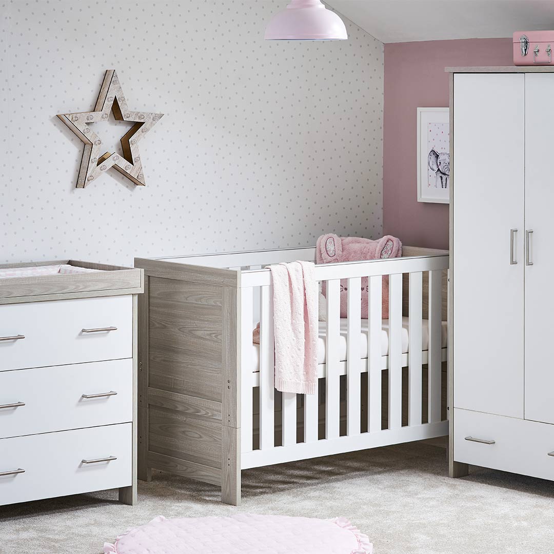 Obaby Nika Mini 3 Piece Room Set - Grey Wash + White Nursery Sets ...