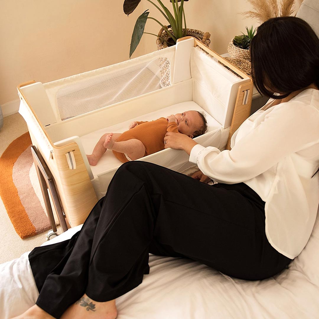 Gaia Baby Hera Cot Bed + Bedside Crib Two Piece Bundle - Natural + Wal ...